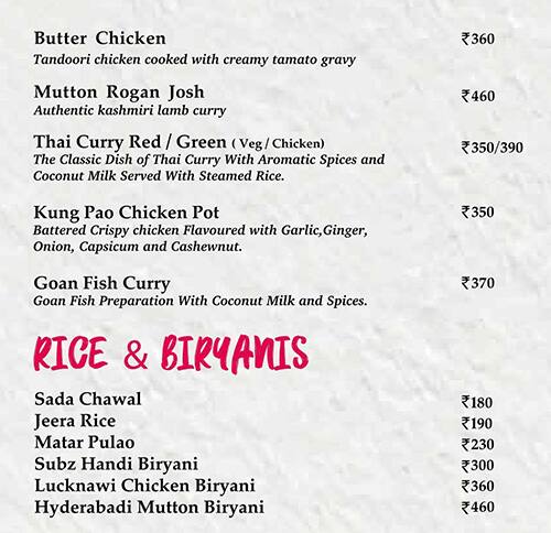 Menu at Boho, Bengaluru, 4th Floor