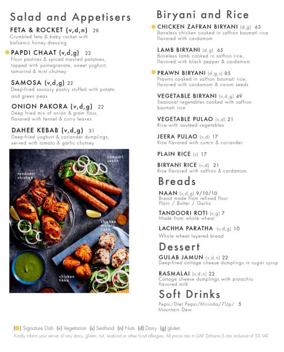 Menu at Zafran, Abu Dhabi