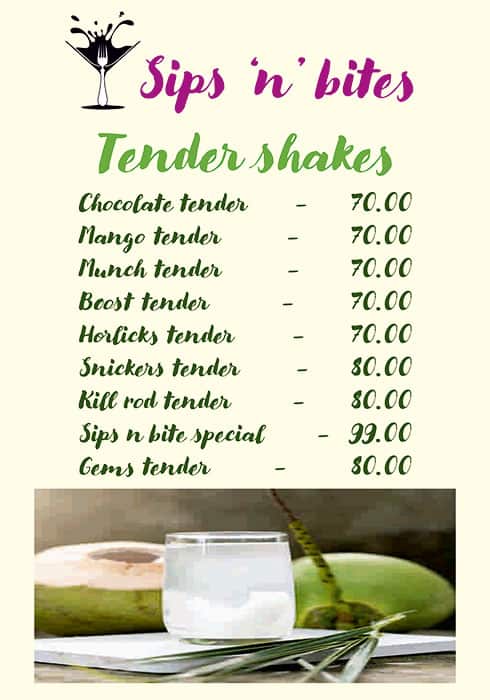 Menu at Sips N bites cafe gottigere, Bengaluru