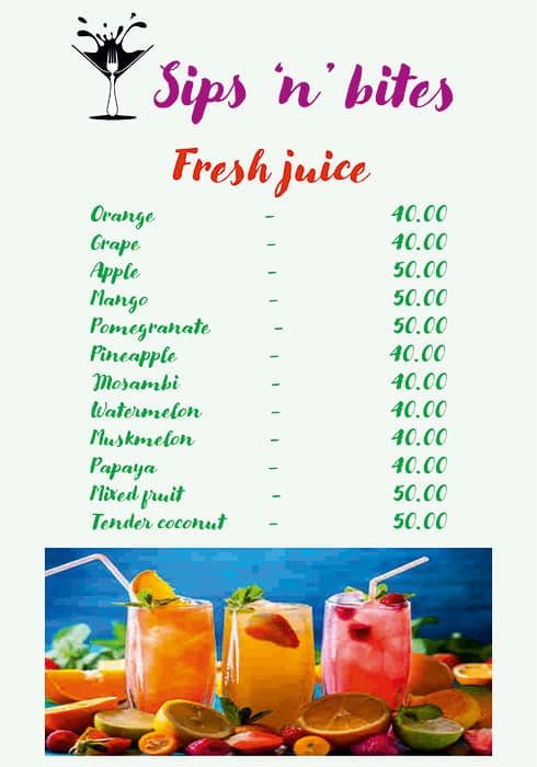 Menu at Sips N bites cafe gottigere, Bengaluru