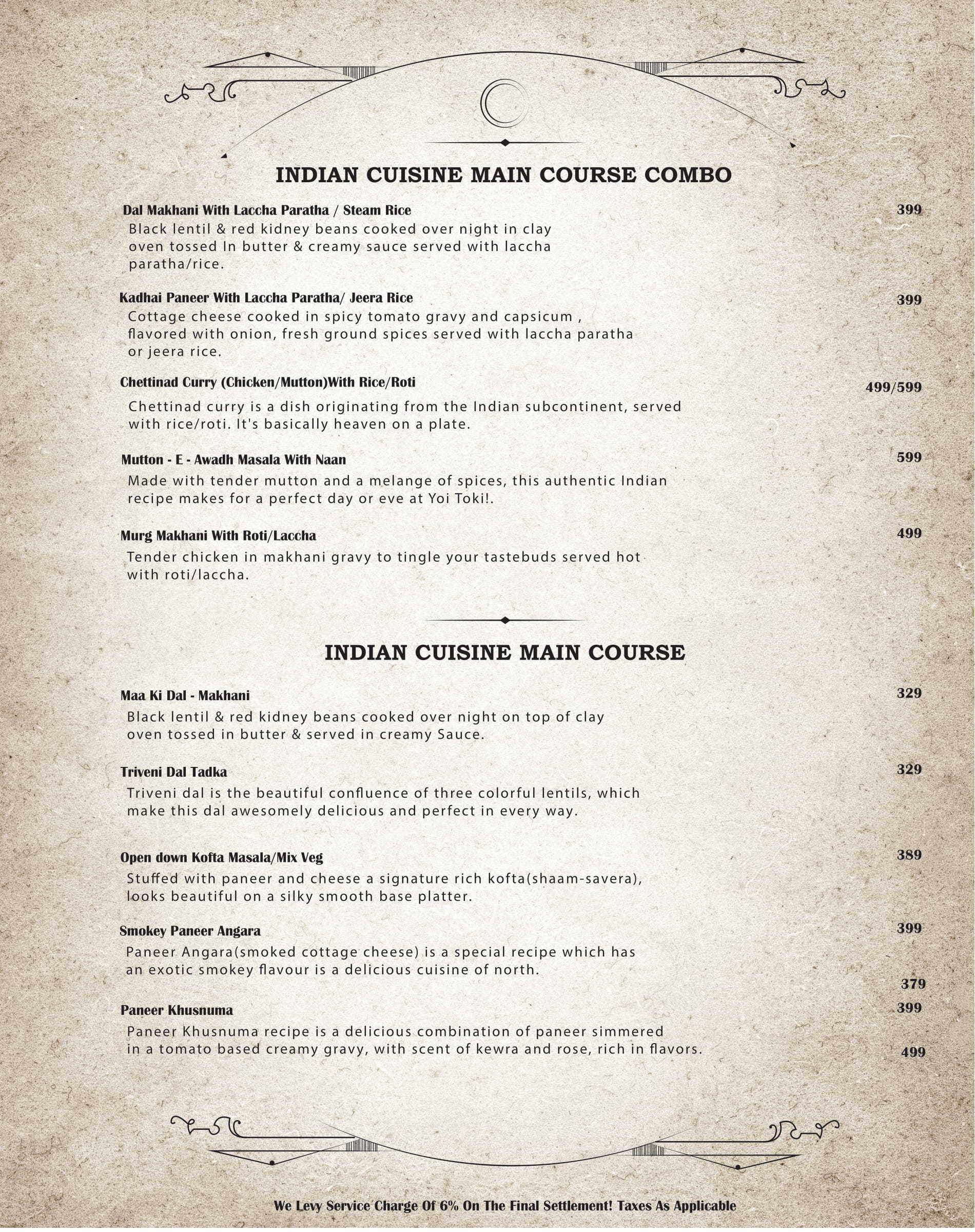 Menu at Yoi Toki, Indore