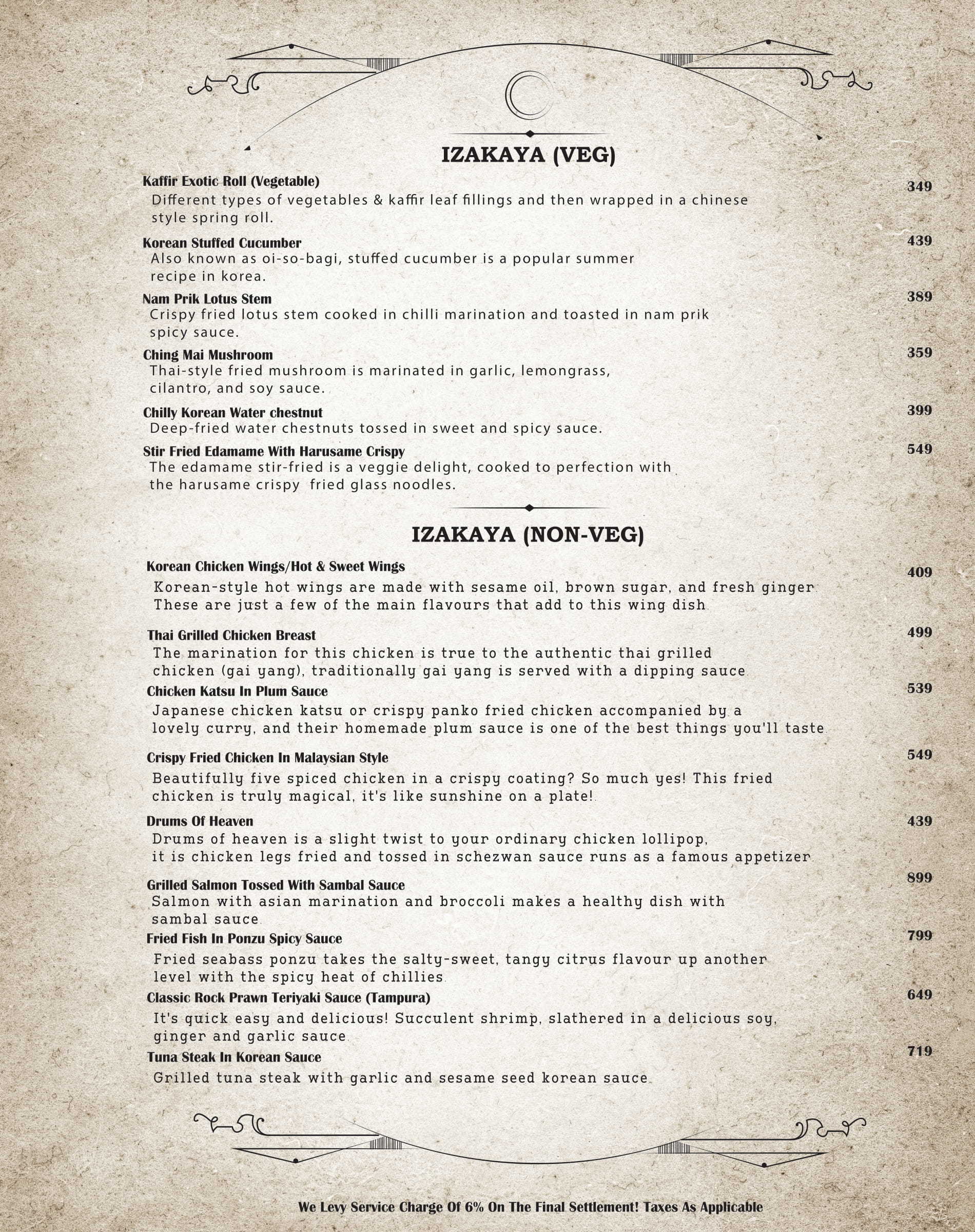 Menu at Yoi Toki, Indore