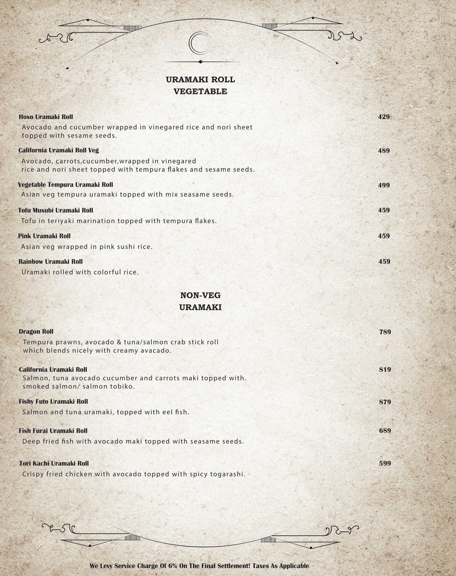 Menu at Yoi Toki, Indore