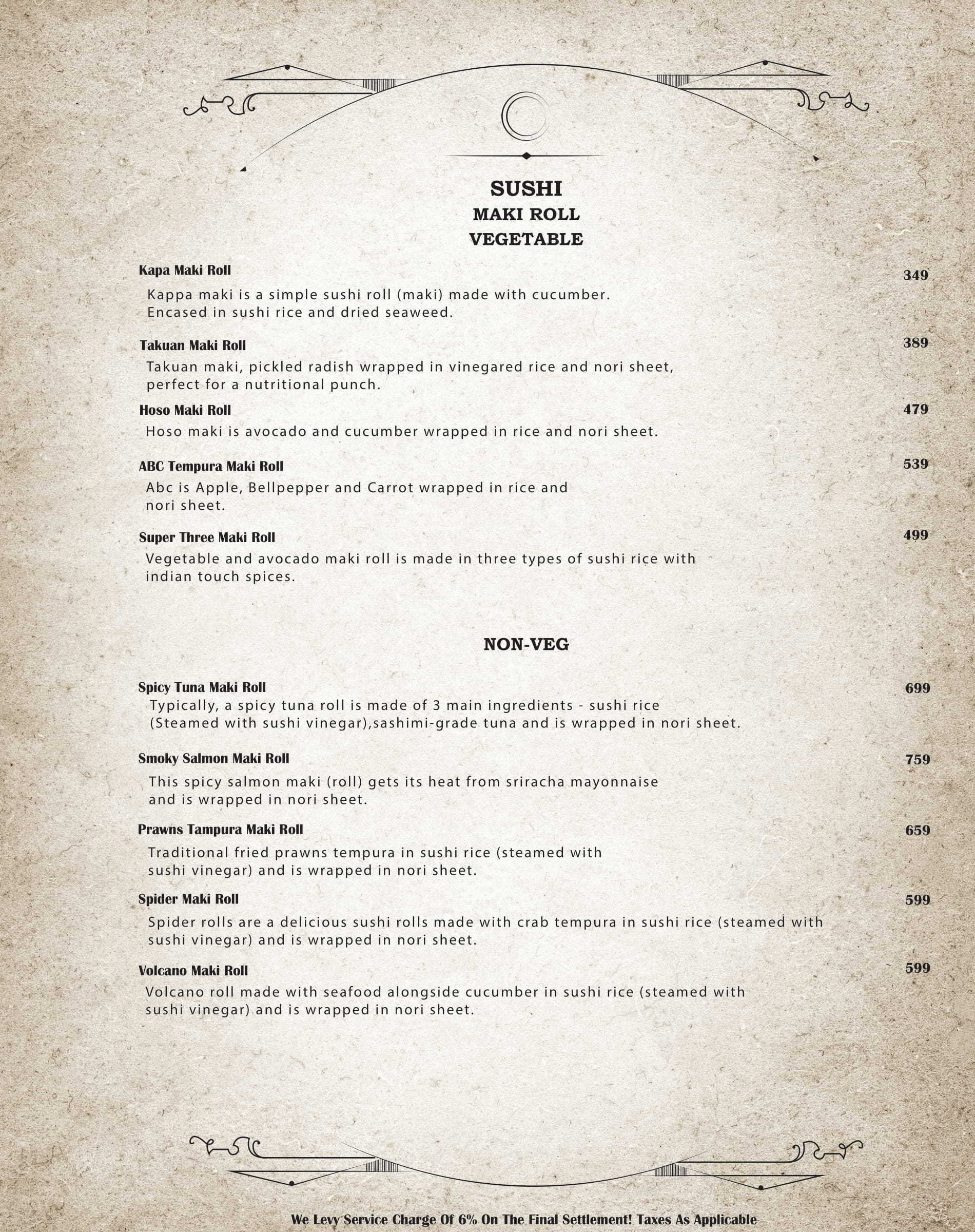 Menu at Yoi Toki, Indore