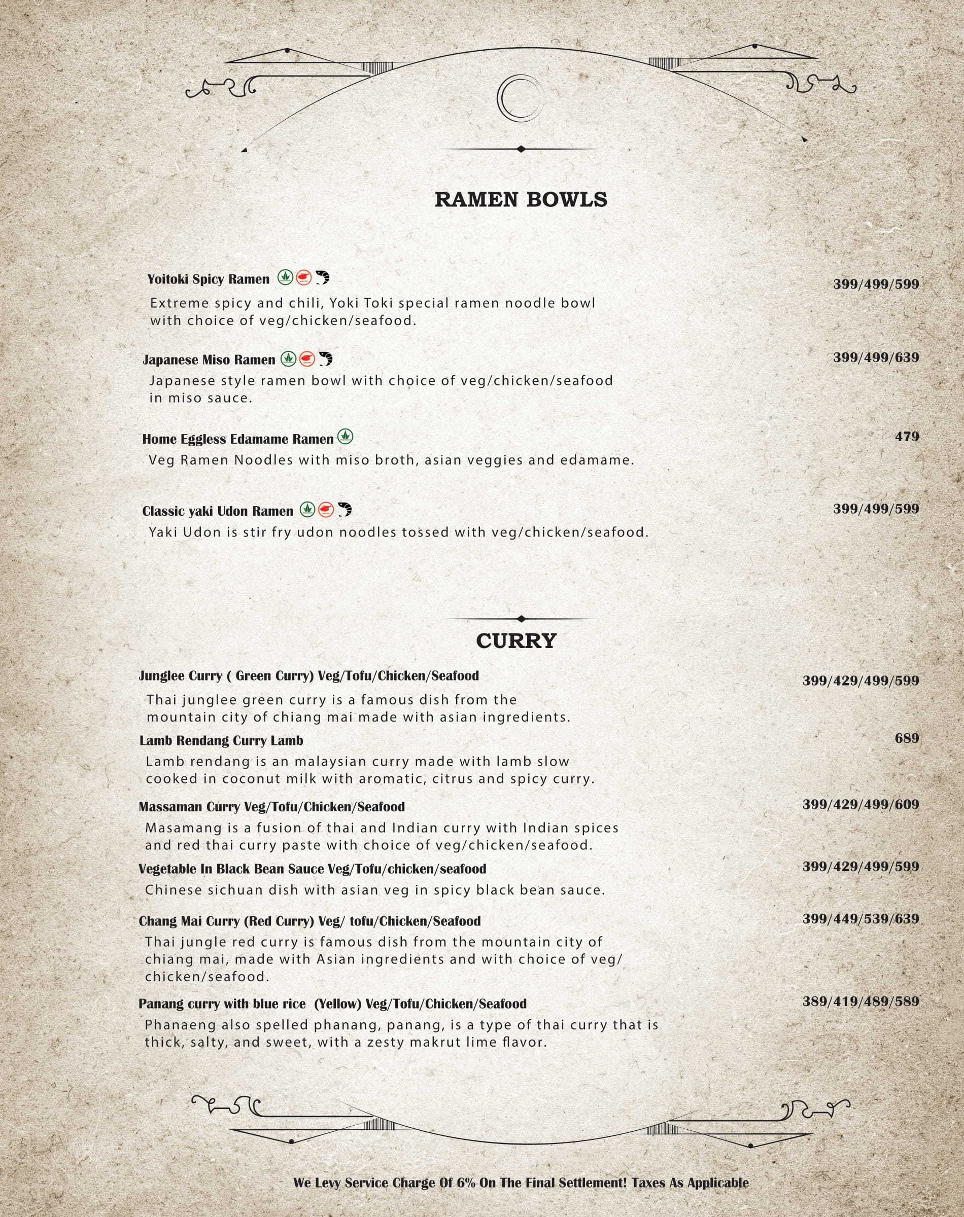 Menu at Yoi Toki, Indore