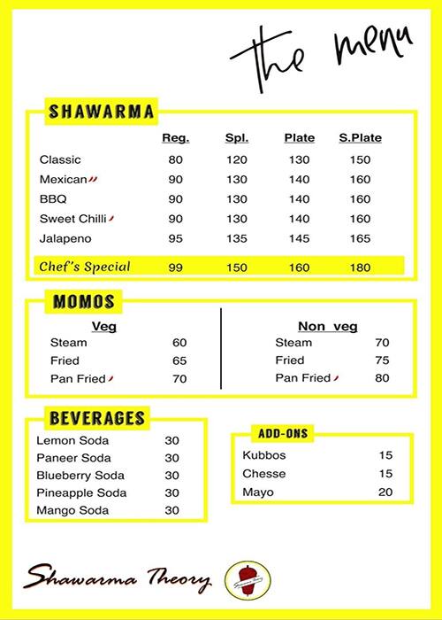 Menu at SHAWARMA THEORY, Chennai, No:164