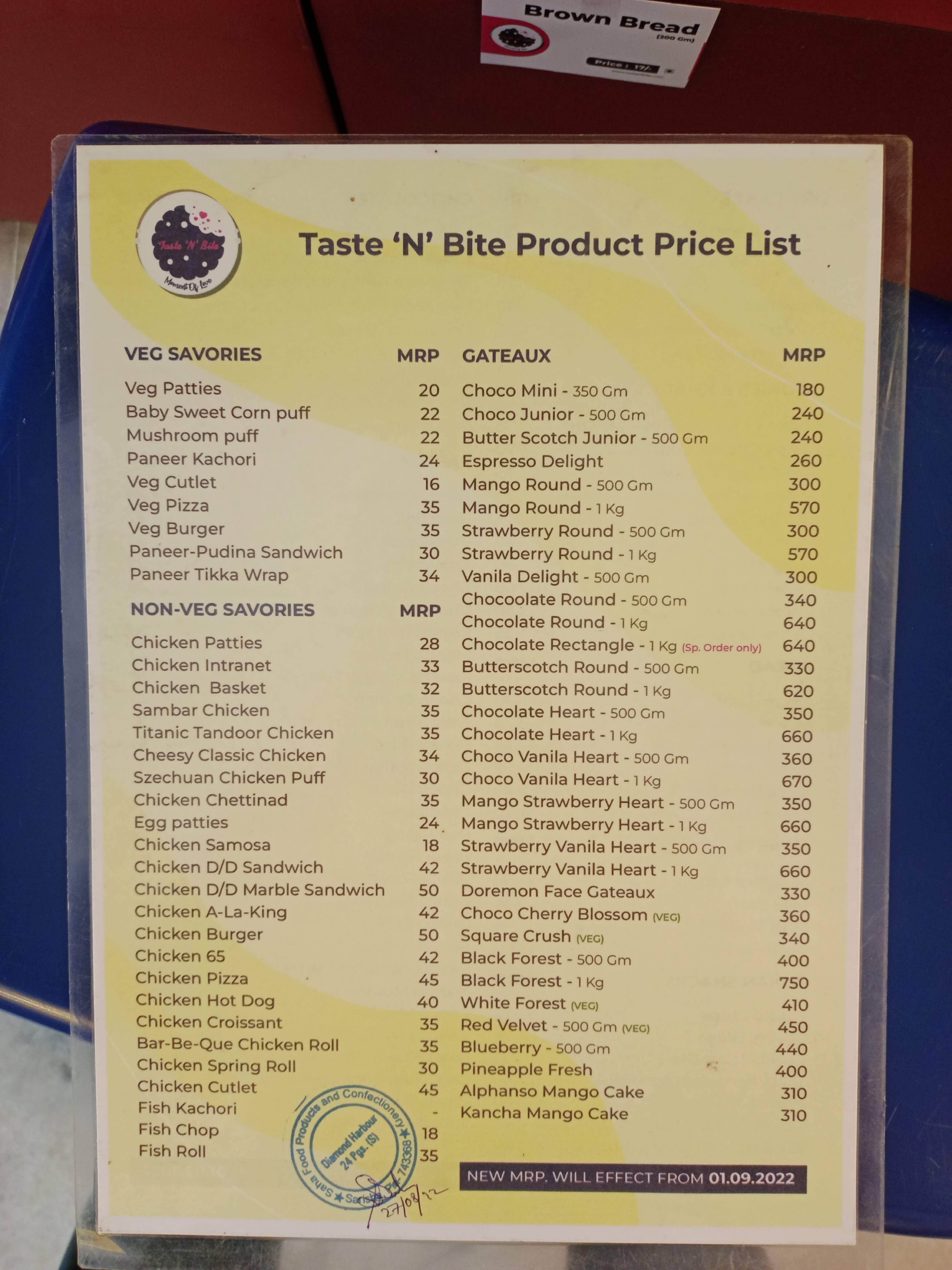 Menu of Taste N Bite, Barasat, Kolkata