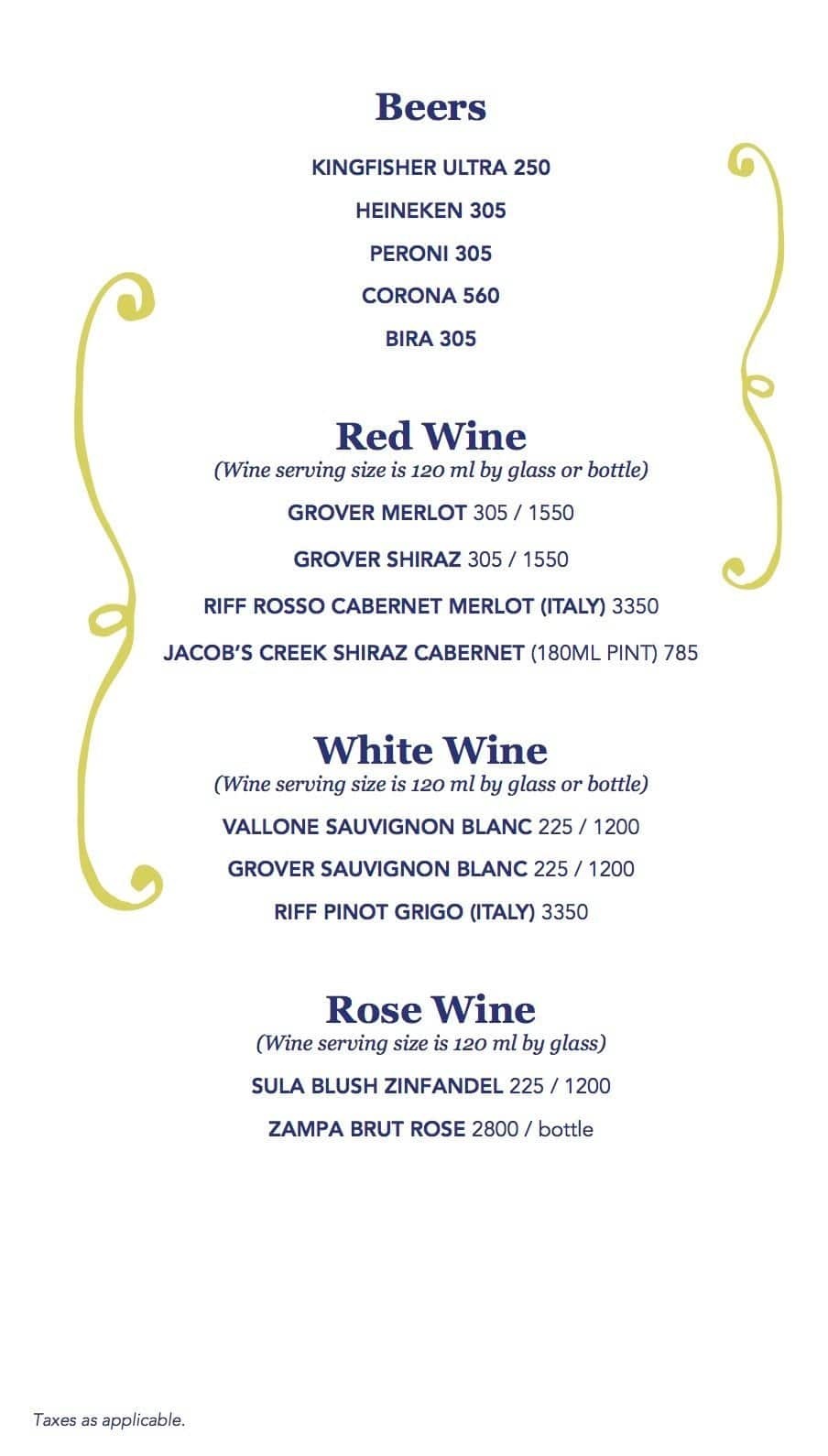 Quattro Ristorante Menu, Menu for Quattro Ristorante, Lower Parel ...