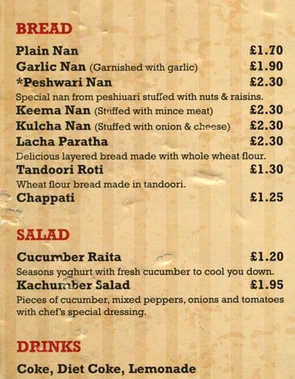 Menu at Rajasthan restaurant, Bexleyheath, 280 Broadway
