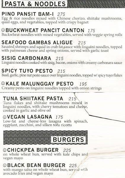 Menu at Pino & Pipino Jupiter restaurant, Makati