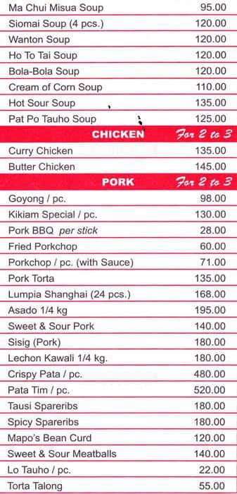 Menu at Country Chicken House restaurant, Quezon City, Tropical Hut ...
