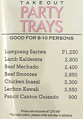 Menu at Fely J's Kitchen restaurant, Parañaque