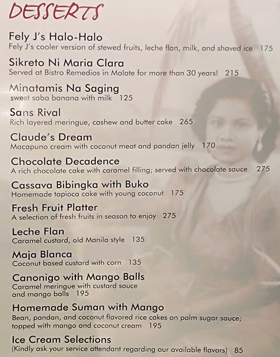 Menu at Fely J's Kitchen restaurant, Parañaque
