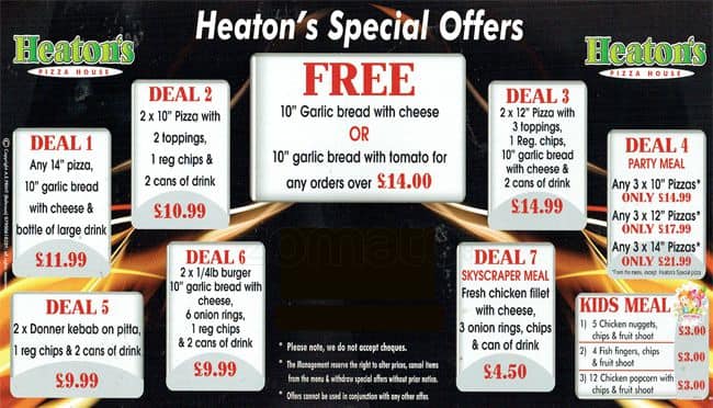 Menu at Heaton Pizza House pizzeria, Stockport