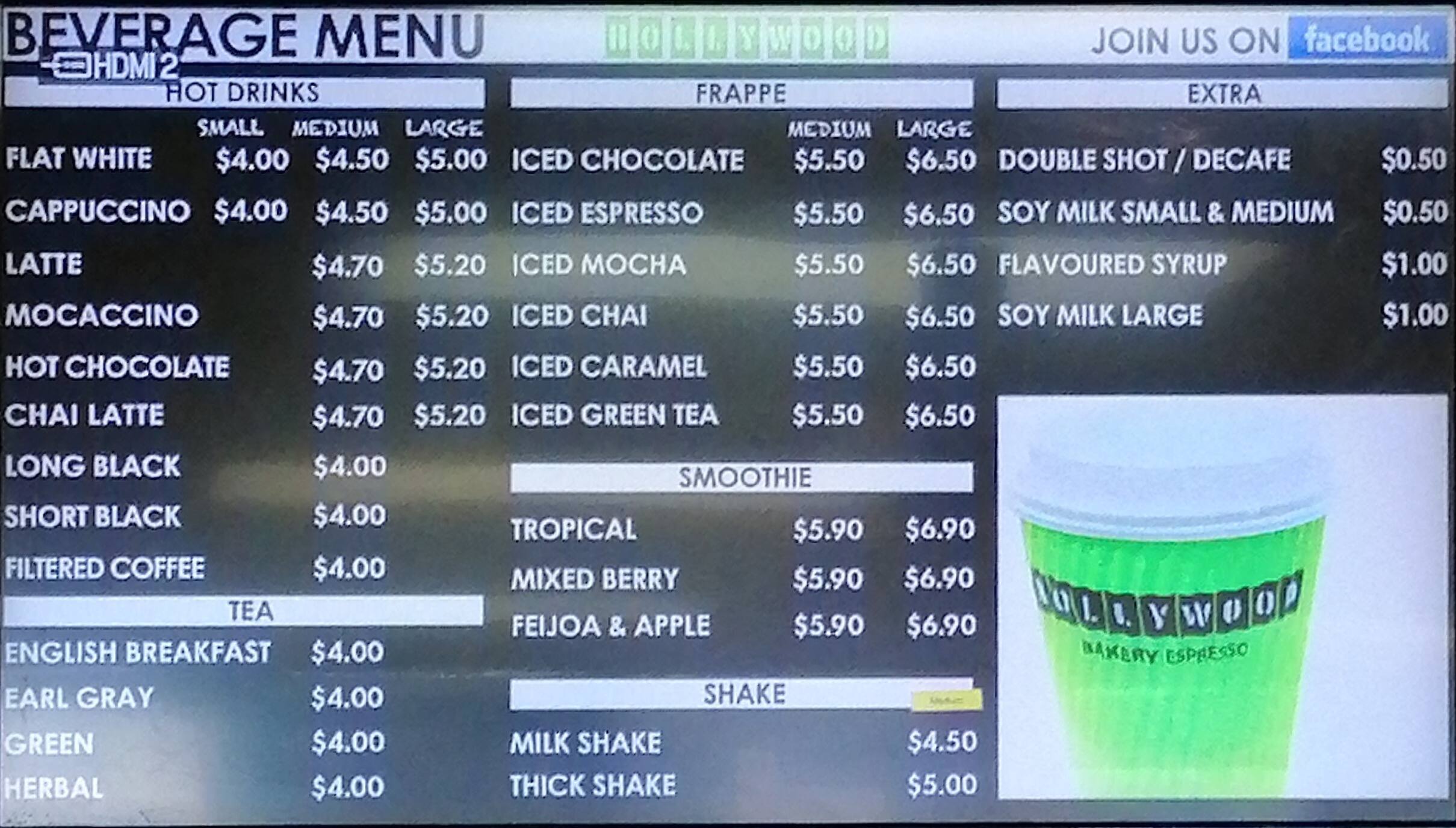 Menu at Hollywood Bakery and Espresso, Auckland, 4/624 Rosebank Rd