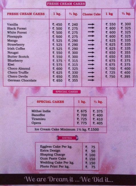 Menu at Baker's Inn, Chennai