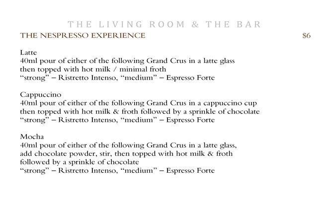 Menu at Park Hyatt Sydney restaurant, The Rocks