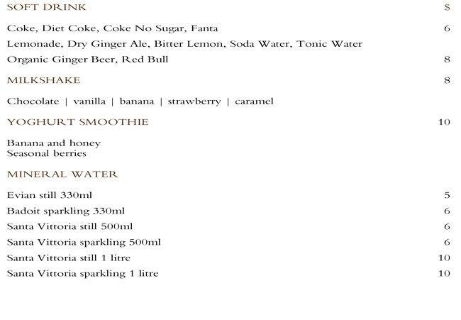 Menu at The Bar - Park Hyatt, Sydney