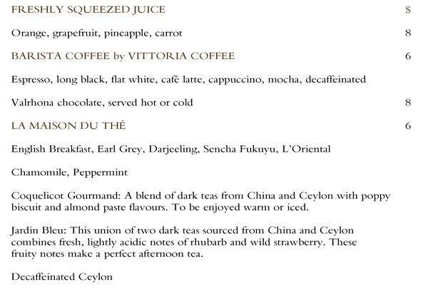 Menu at Park Hyatt Sydney restaurant, The Rocks