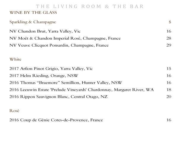 Menu at Park Hyatt Sydney restaurant, The Rocks