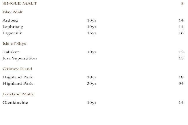 Menu at Park Hyatt Sydney restaurant, The Rocks