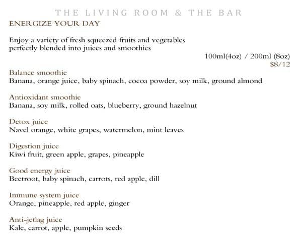 Menu at The Bar - Park Hyatt, Sydney