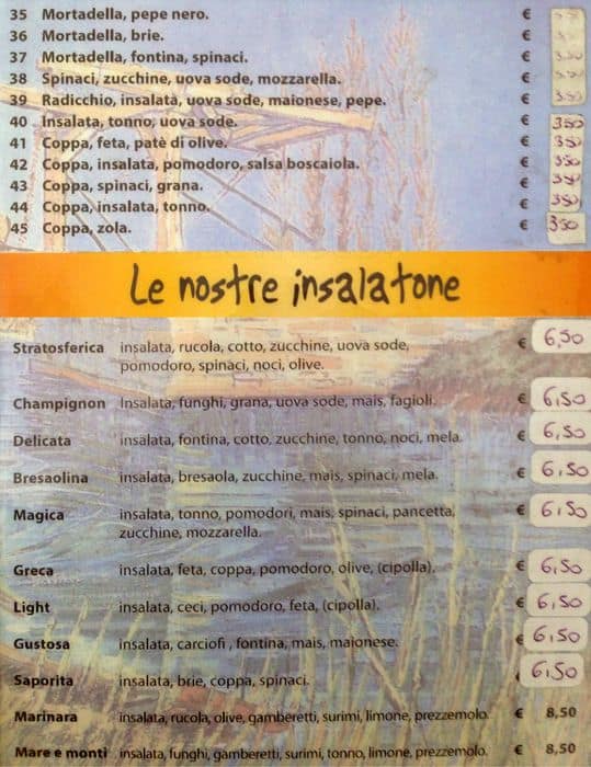 Menu au Van Gogh cafè pub et bar, Milan, Via Ajaccio