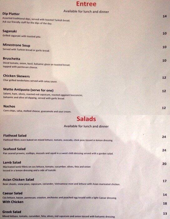 Menu at Cafe Matto, Heidelberg