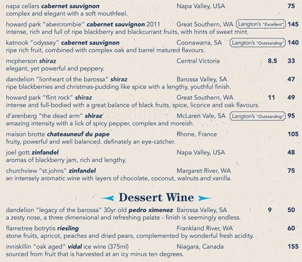 Menu at Latitude 32 steakhouse, Rockingham