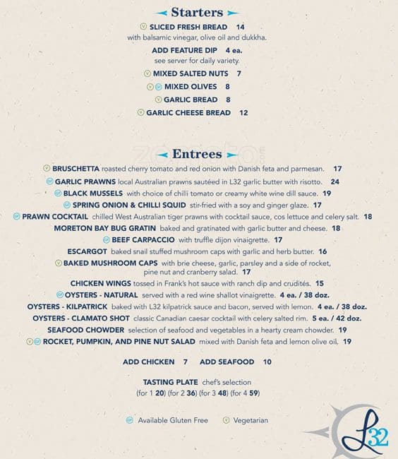 Menu at Latitude 32 steakhouse, Rockingham