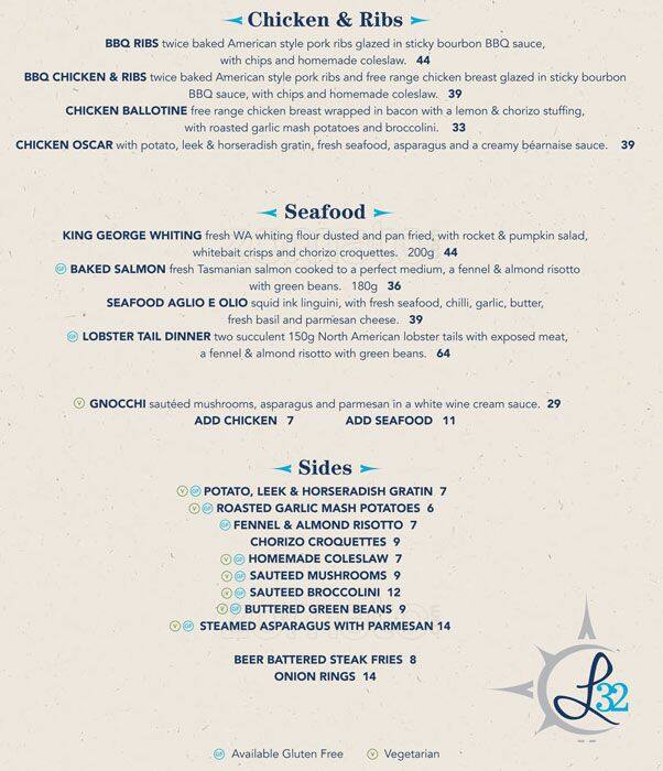 Menu at Latitude 32 steakhouse, Rockingham