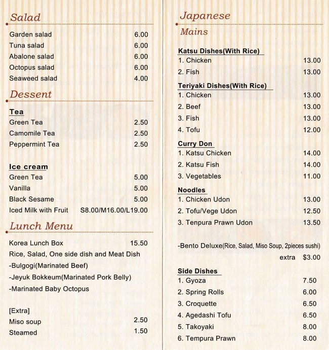Menu at Gangnam Style Korean Restaurant, Morley