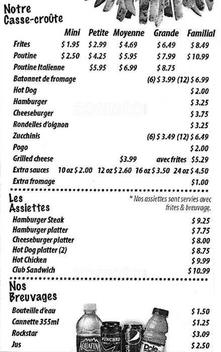 Menu au Pogo Patate restaurant, Gatineau