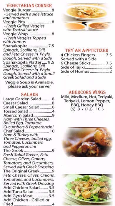 Menu at Diner On Abercorn restaurant, Savannah