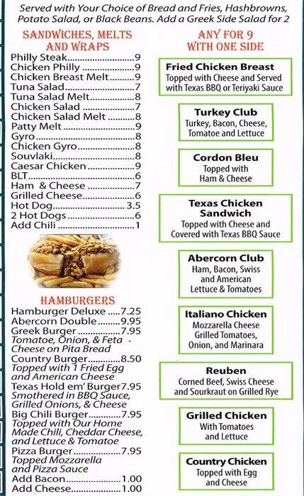 Menu at Diner On Abercorn restaurant, Savannah