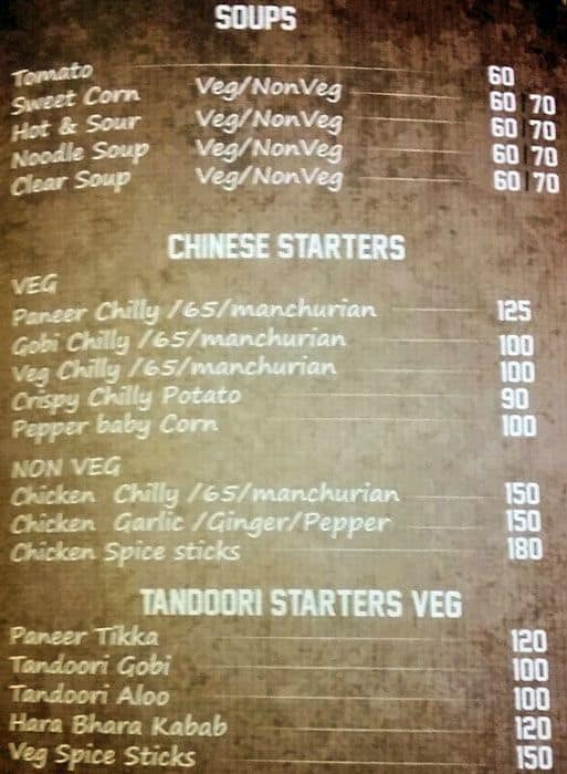 Menu at Spice Masala, Bengaluru