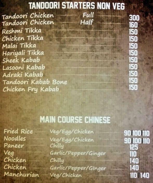Menu at Spice Masala, Bengaluru