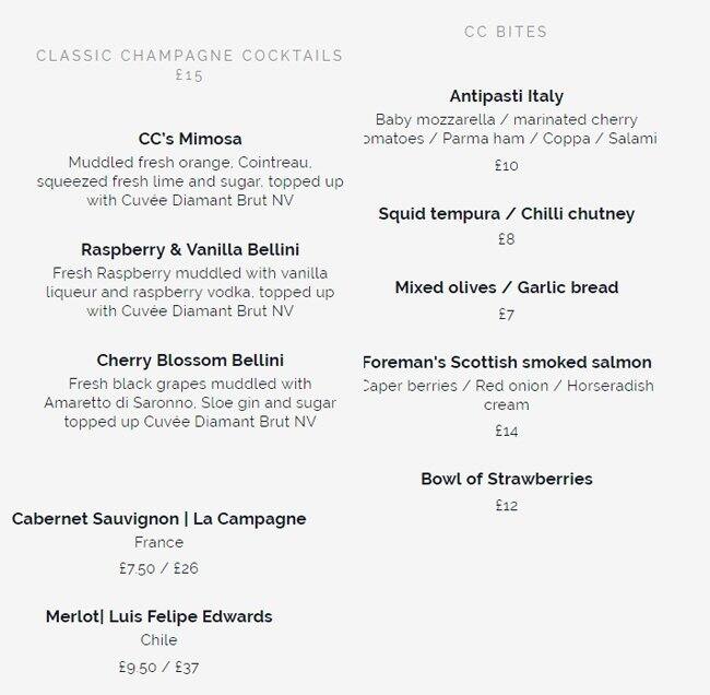 Menu at London Hilton Park Lane Bar, London
