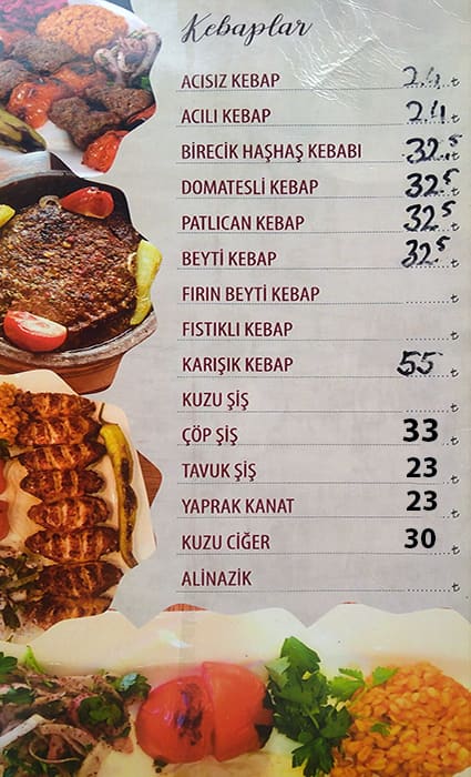Menu at KEBAPÇI MEMET, Istanbul
