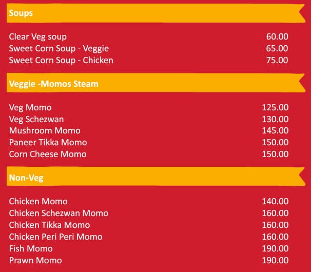 Menu at The Momo Palace, Chennai