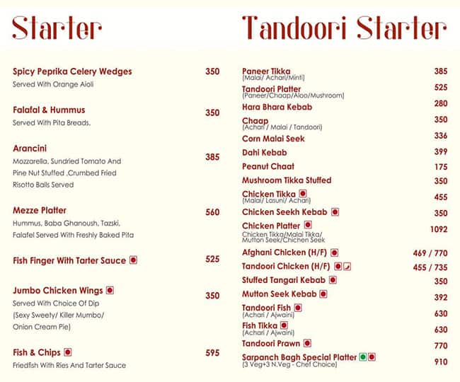 Menu at Sarpanch Bagh - A Modern Village Restaurant, Noida