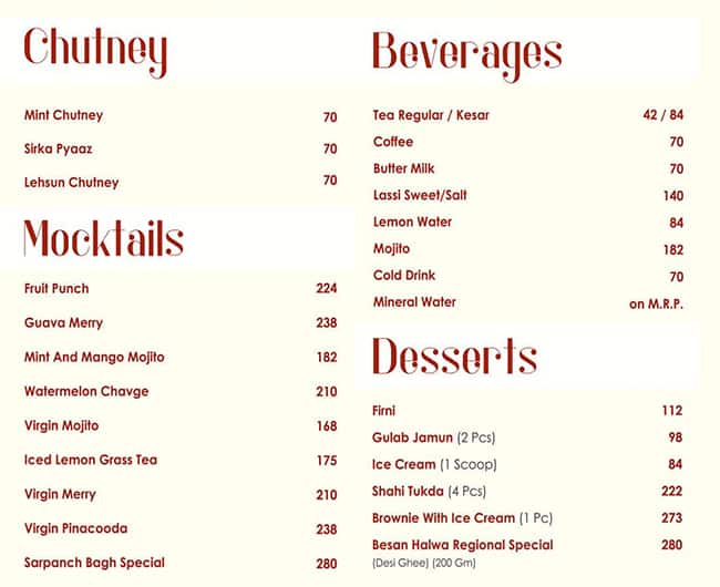 Menu at Sarpanch Bagh - A Modern Village Restaurant, Noida