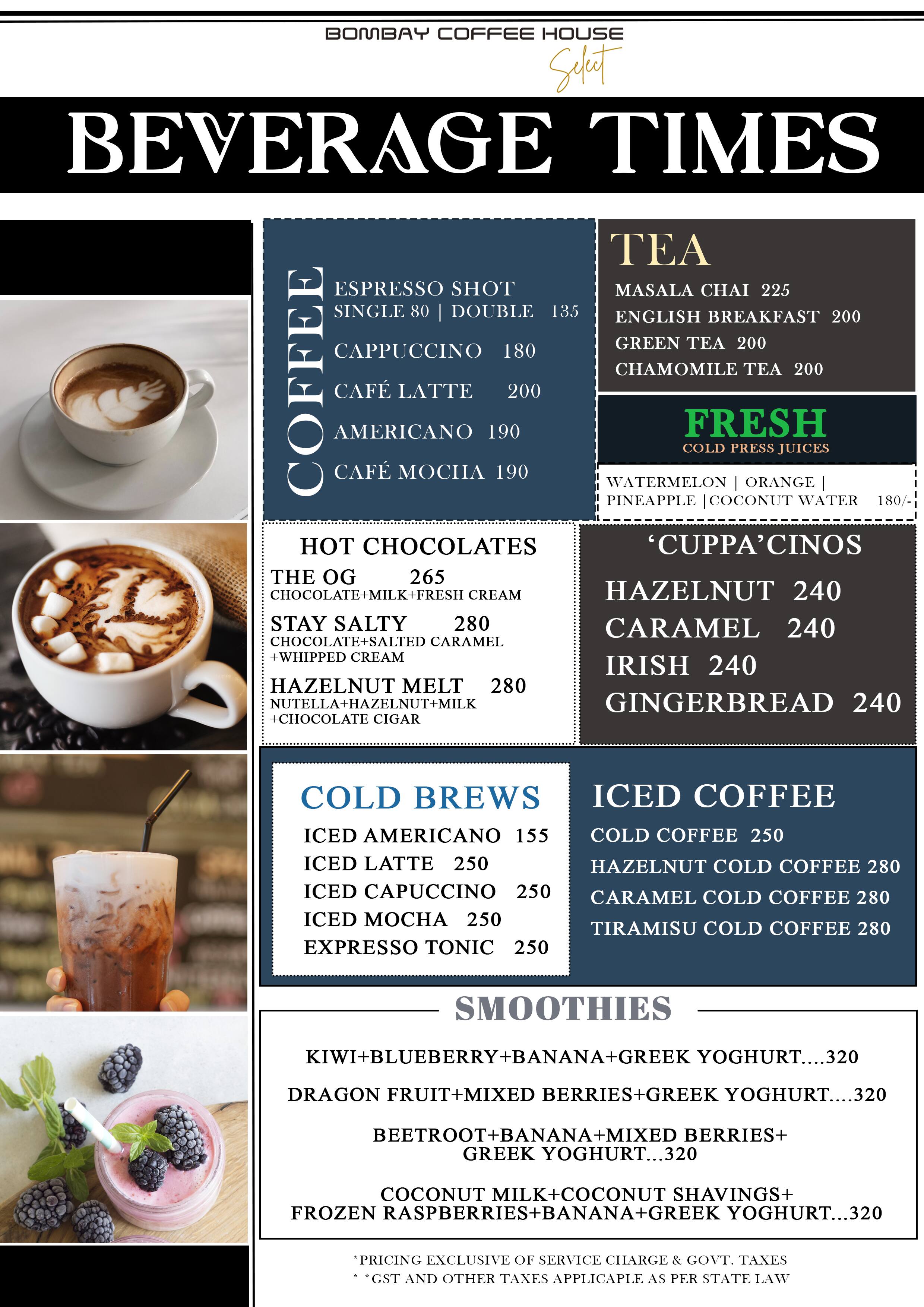 Menu of Bombay Coffee House Select, Panaji, Goa