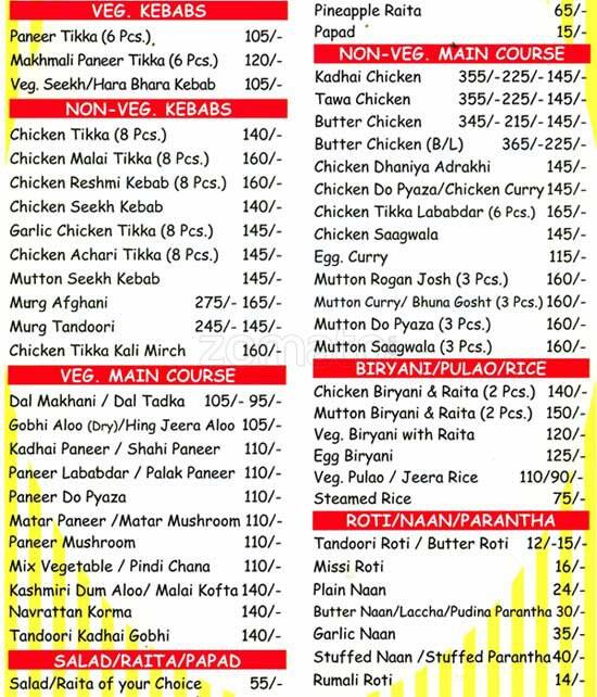 Menu at Santa Banta Express, New Delhi