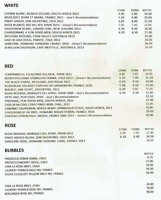 Menu at The Fine Line pub & bar, London, 1 Monument Street