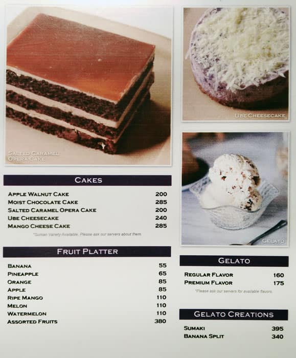 Menu at East Cafe, Mandaluyong