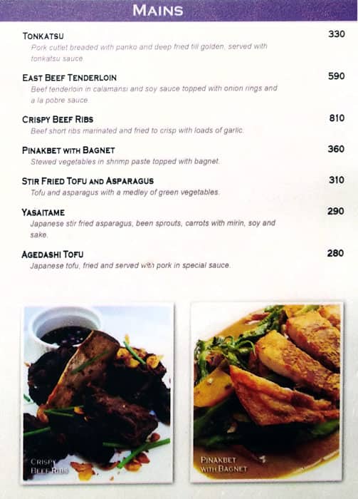 Menu at East Cafe, Mandaluyong