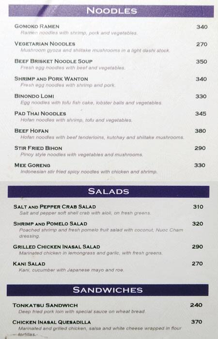 Menu at East Cafe, Mandaluyong