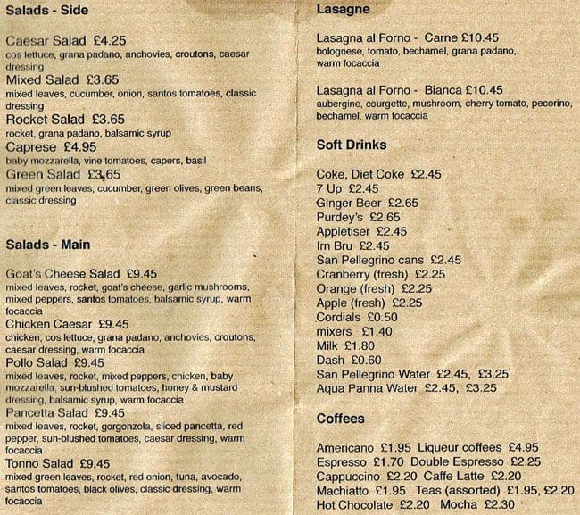Menu at Origano Cafe & Pizzeria, Edinburgh
