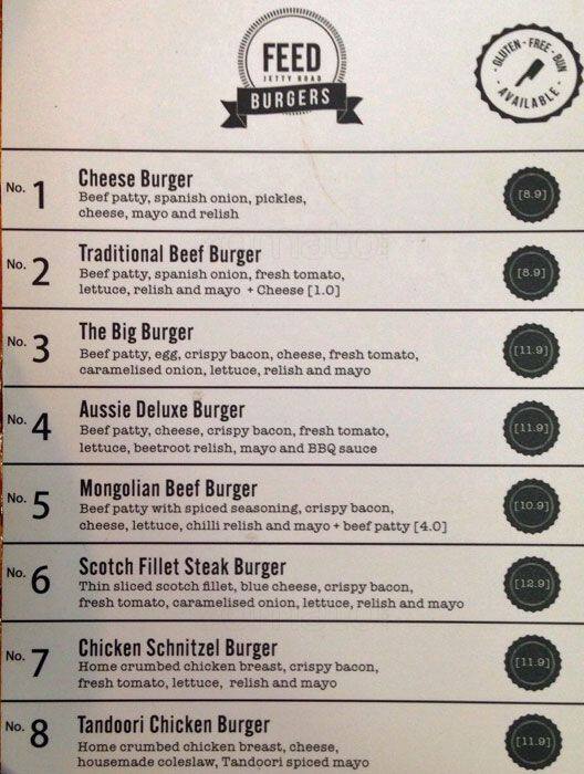 Menu at Feed Jetty Road cafe, Glenelg
